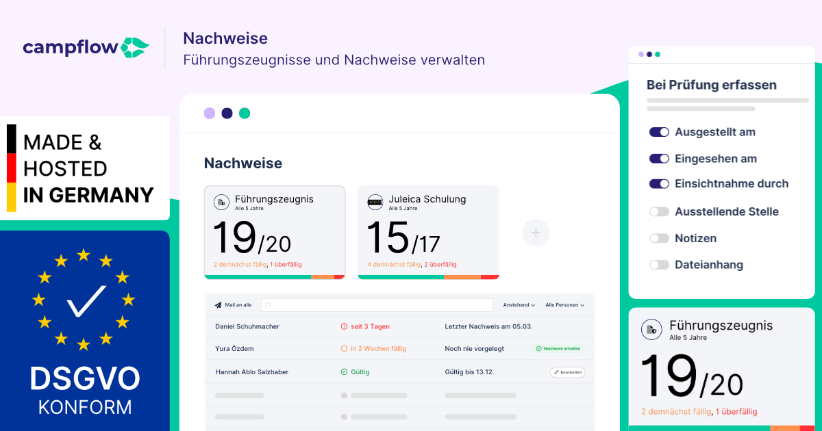 Führungszeugnisse (EFZ) & Nachweise verwalten - Tool | campflow Nachweise
